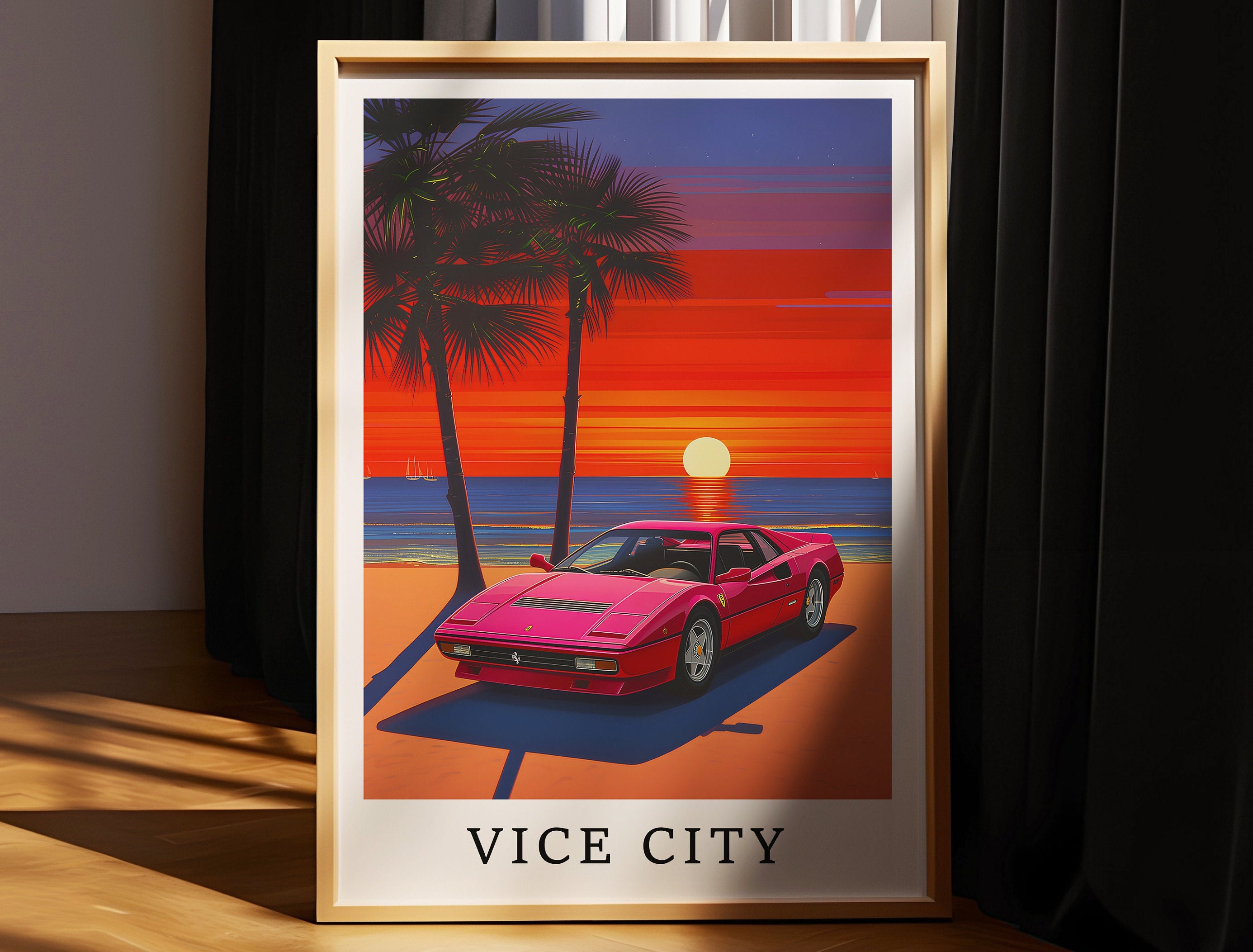Retro Miami Beach Poster, Vintage Car Poster, Retro Japanese Aesthetic ...
