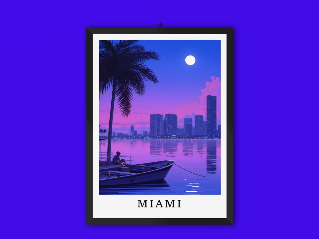 Miami City Skyline Poster, Retro Miami Poster, Miami Nights, Retro ...