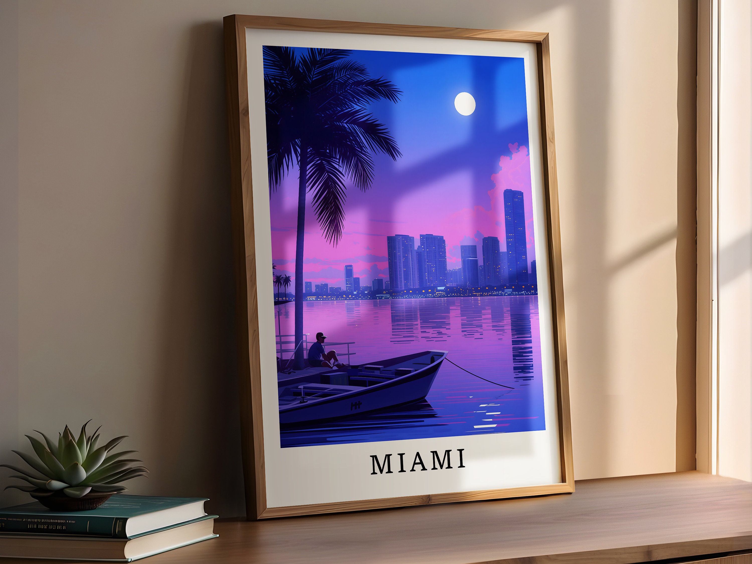Miami City Skyline Poster, Retro Miami Poster, Miami Nights, Retro ...