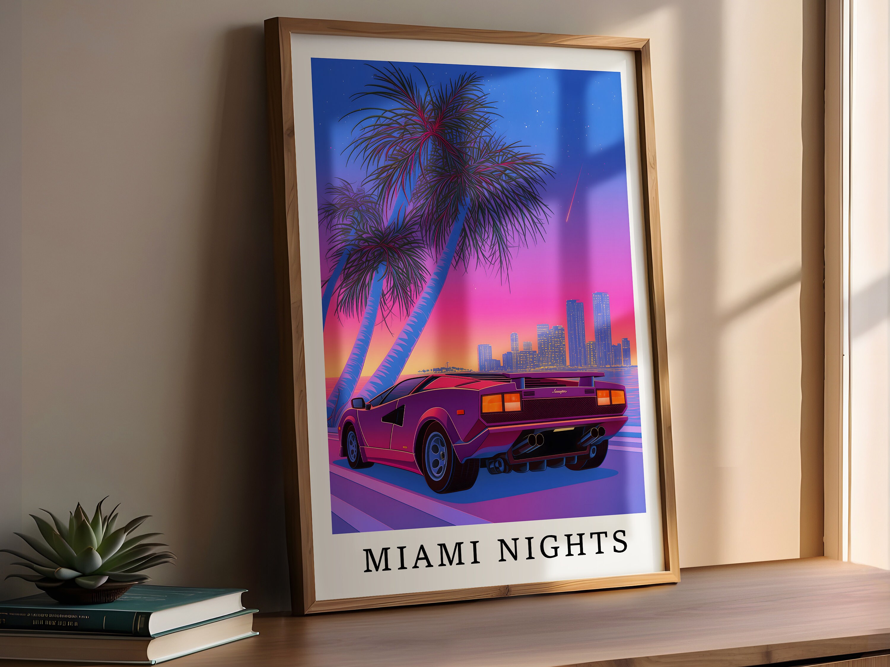 Vintage Car Poster, Retro Miami Poster, Miami Nights, Retro Japanese ...