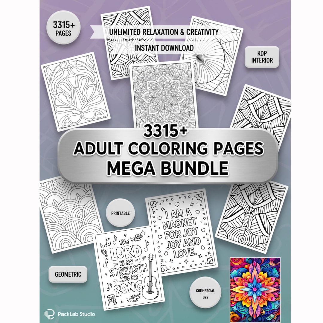 3315+ Adult Coloring Pages Mega Bundle | Mandalas, Mindful & Geometric ...