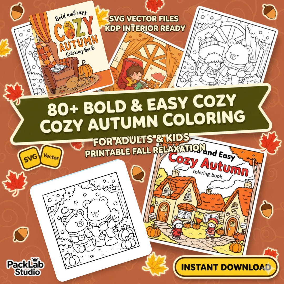 80+ Bold and Easy Cozy Autumn Coloring Pages | KDP Interior SVG Files ...