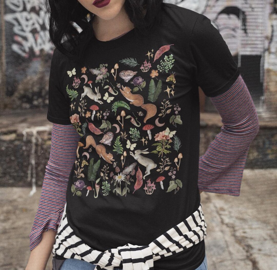 Whimsical Woodland Creatures T-shirt | Cottagecore Nature Shirt ...