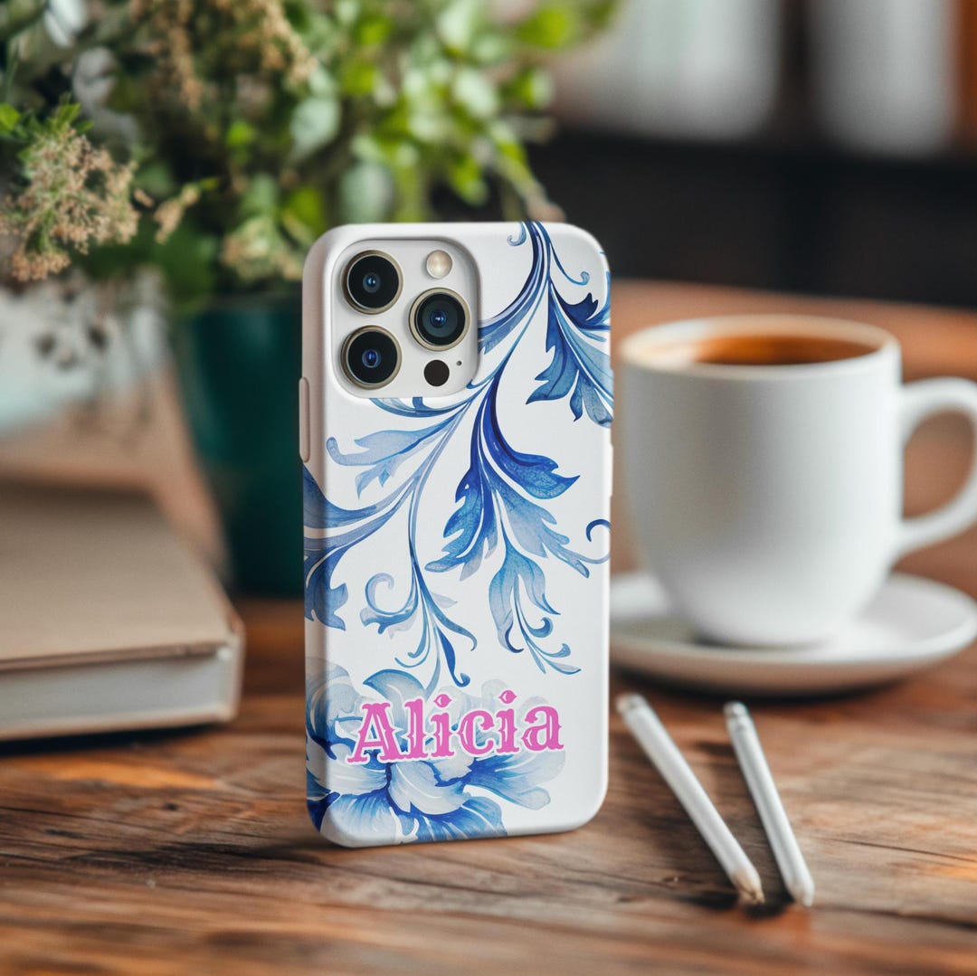 Personalized Blue Toile Phone Case: Chinoiserie Floral Cover - Etsy