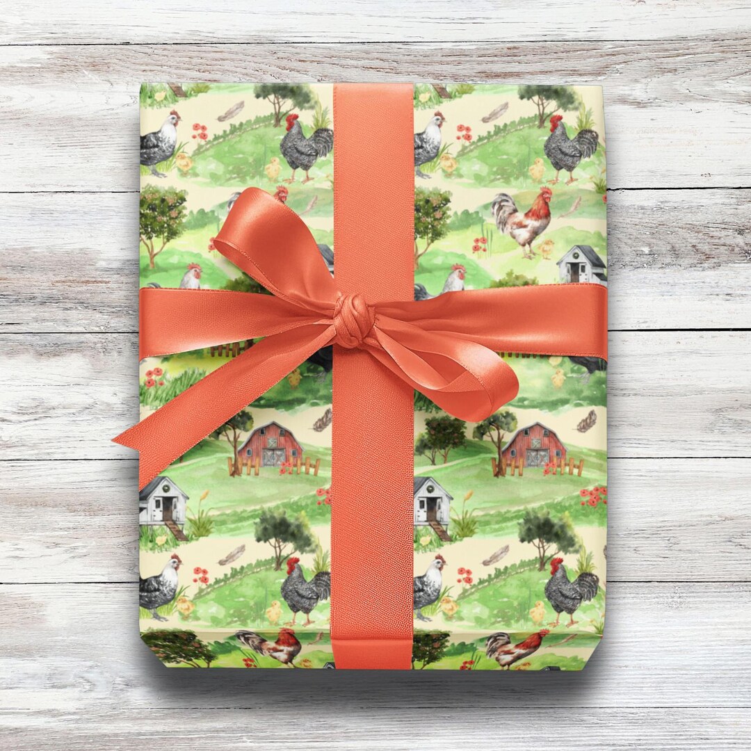 Whimsical Barnyard Chickens Wrapping Paper | Cottagecore Farm Animal ...