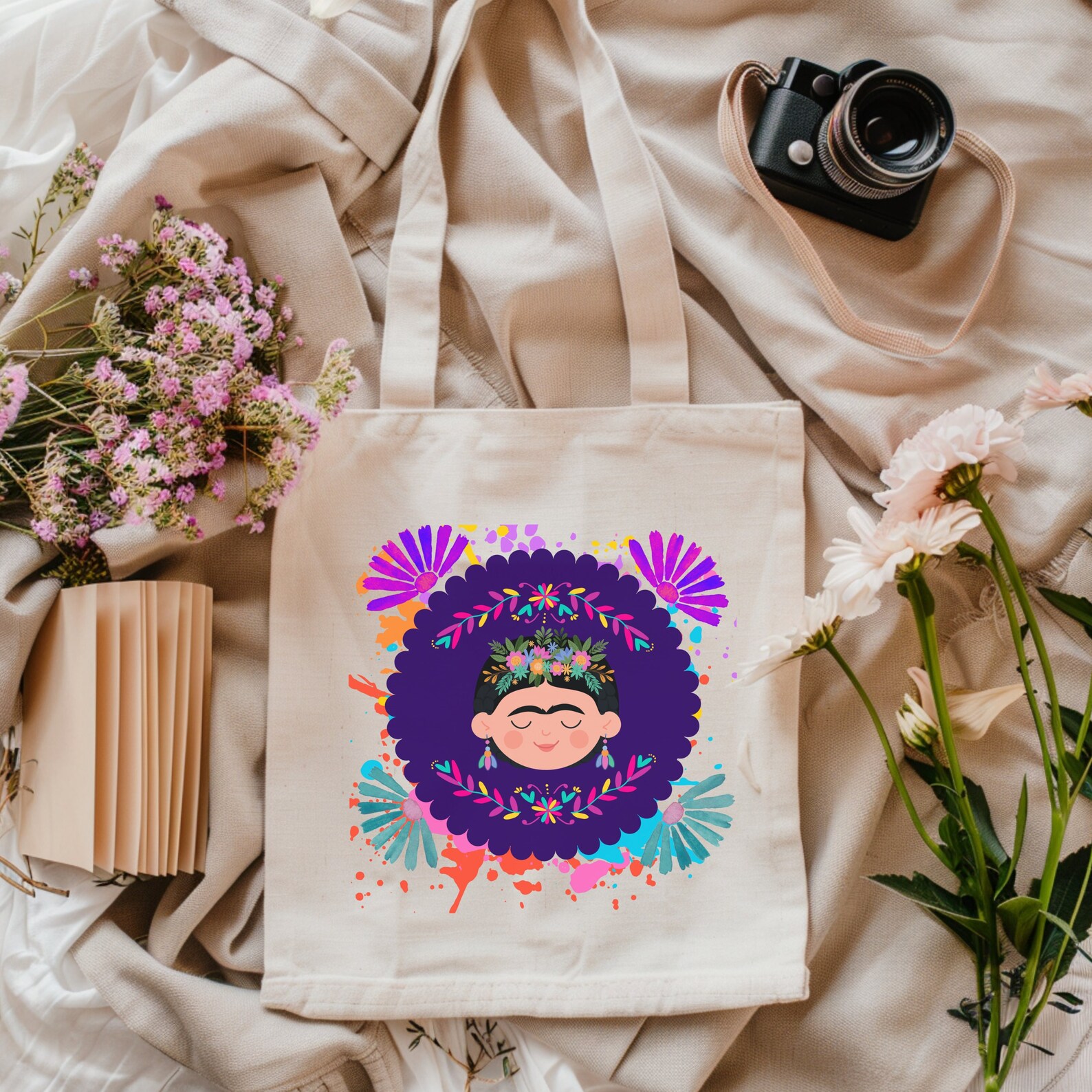 Frida Kahlo Canvas Tote Bag, Cute Frida Kahlo Natural Canvas Tote Bag, Cute Gift for Her, Cute ...