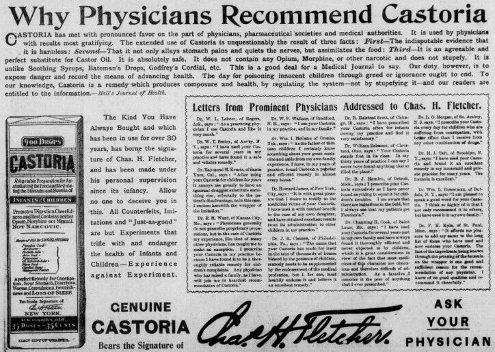 3x Charles H. Fletcher's Castoria Medical Bottle Clear Glass 2"l X 1"w ...