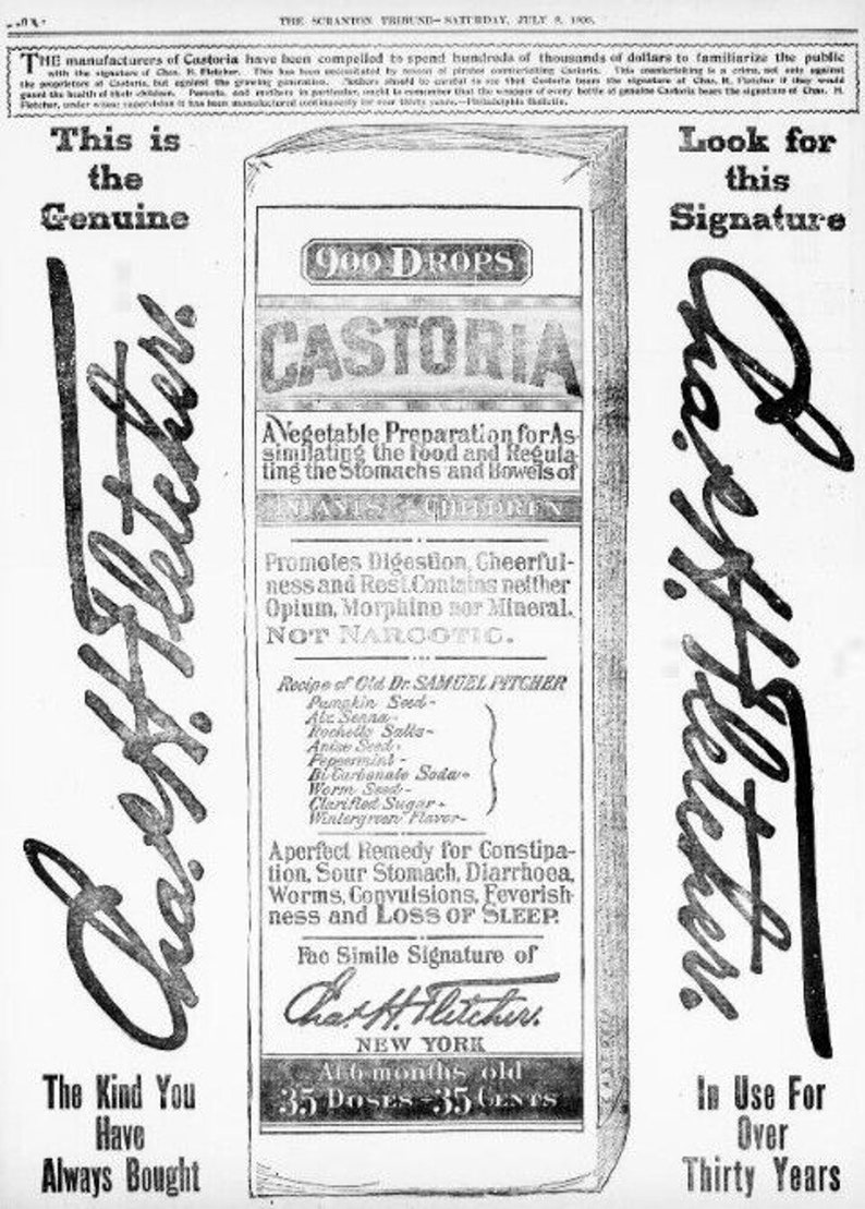 3x Charles H. Fletcher's Castoria Medical Bottle Clear Glass 2"l X 1"w ...