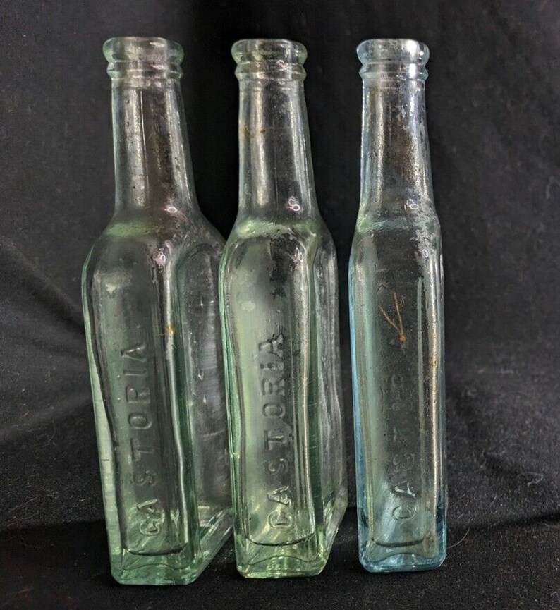 3x Charles H. Fletcher's Castoria Medical Bottle Clear Glass 2"l X 1"w ...