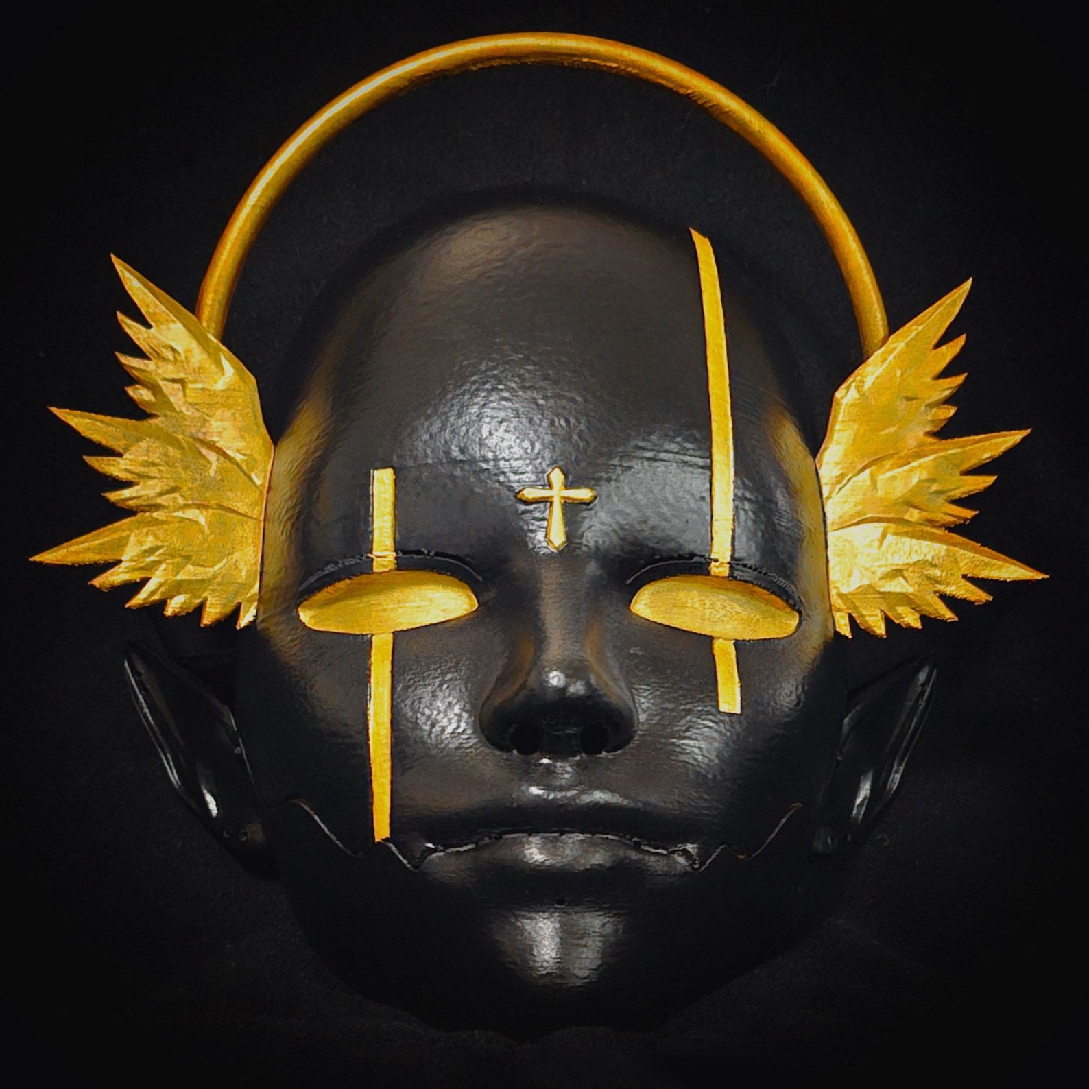 Black Angel Articulated Mask With Gold Halo and Wings - Etsy