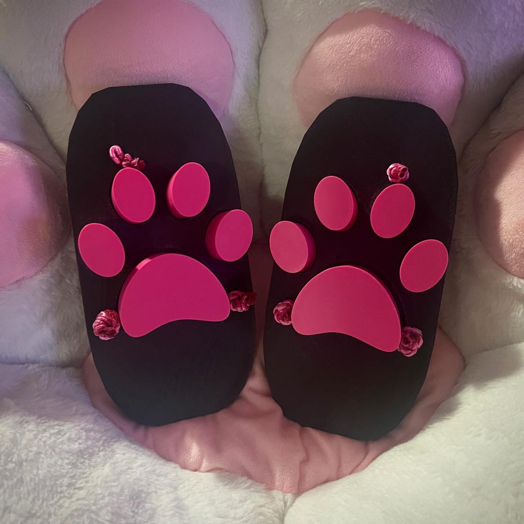 Kawaii Cat Paw Print Japanese Clogs Geta Sandals - Etsy