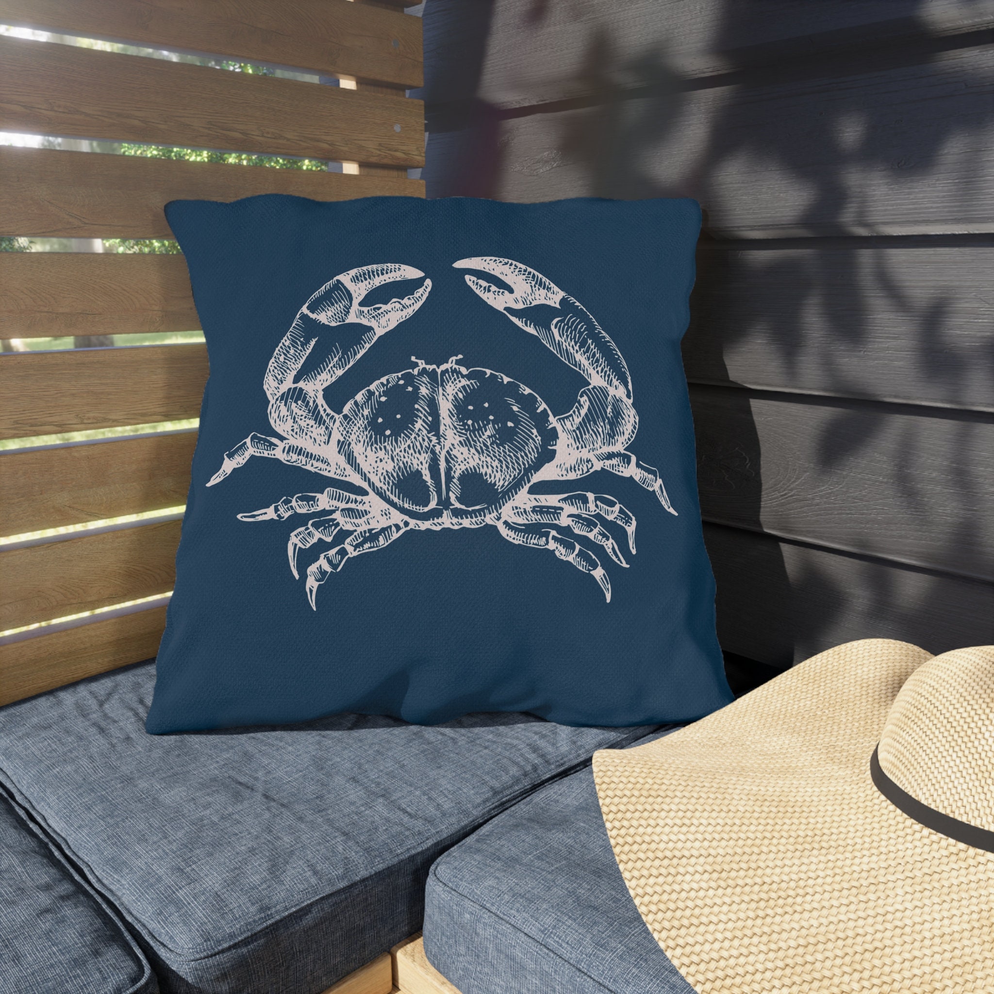 Cape Cod Crab Outdoor Pillow Dark Blue - Etsy
