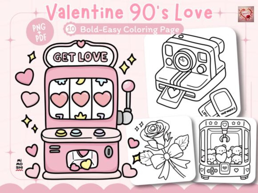 Valentine 90s Love Coloring Pages Retro-inspired Designs for Creative ...