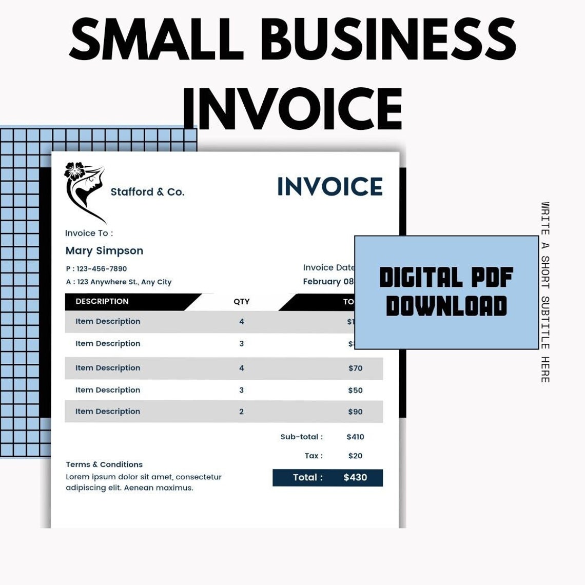 Small Business Invoice Template Printable PDF Download - Etsy