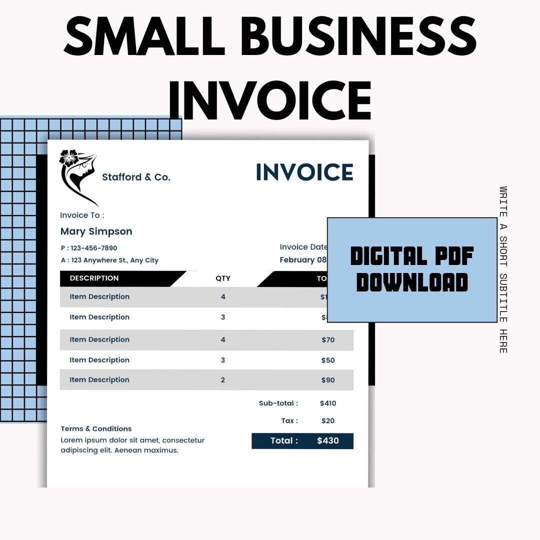 Small Business Invoice Template Printable PDF Download - Etsy