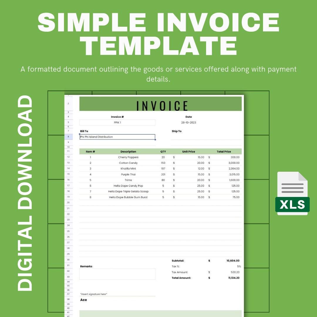Simple Sales Invoice / Receipt Template 2024 Excel Easy to Use - Etsy
