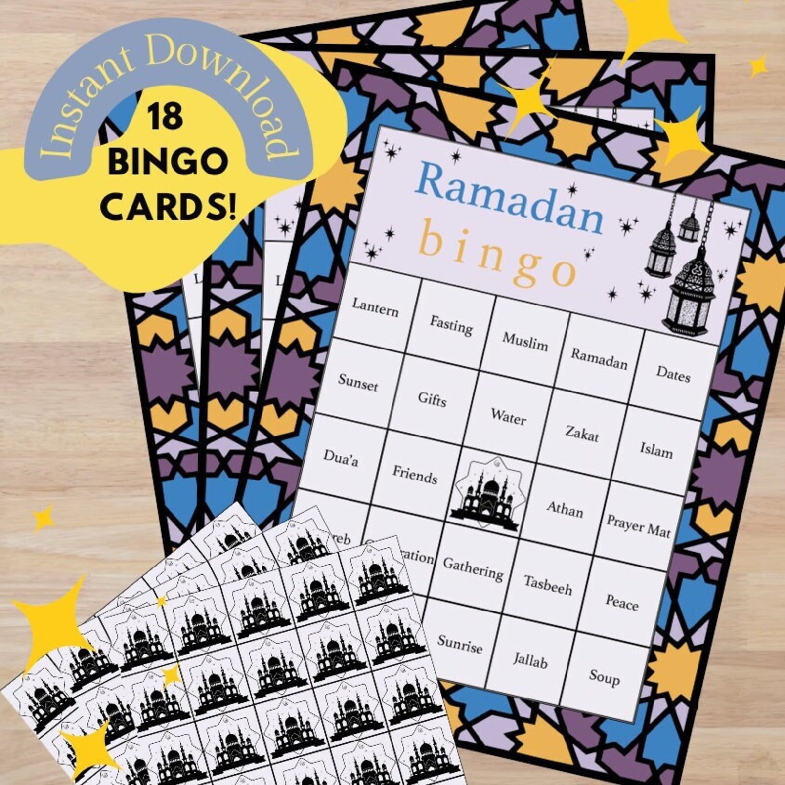 Ramadan Bingo Game – 18 Printable Cards, Eid Activity (PDF) - Etsy