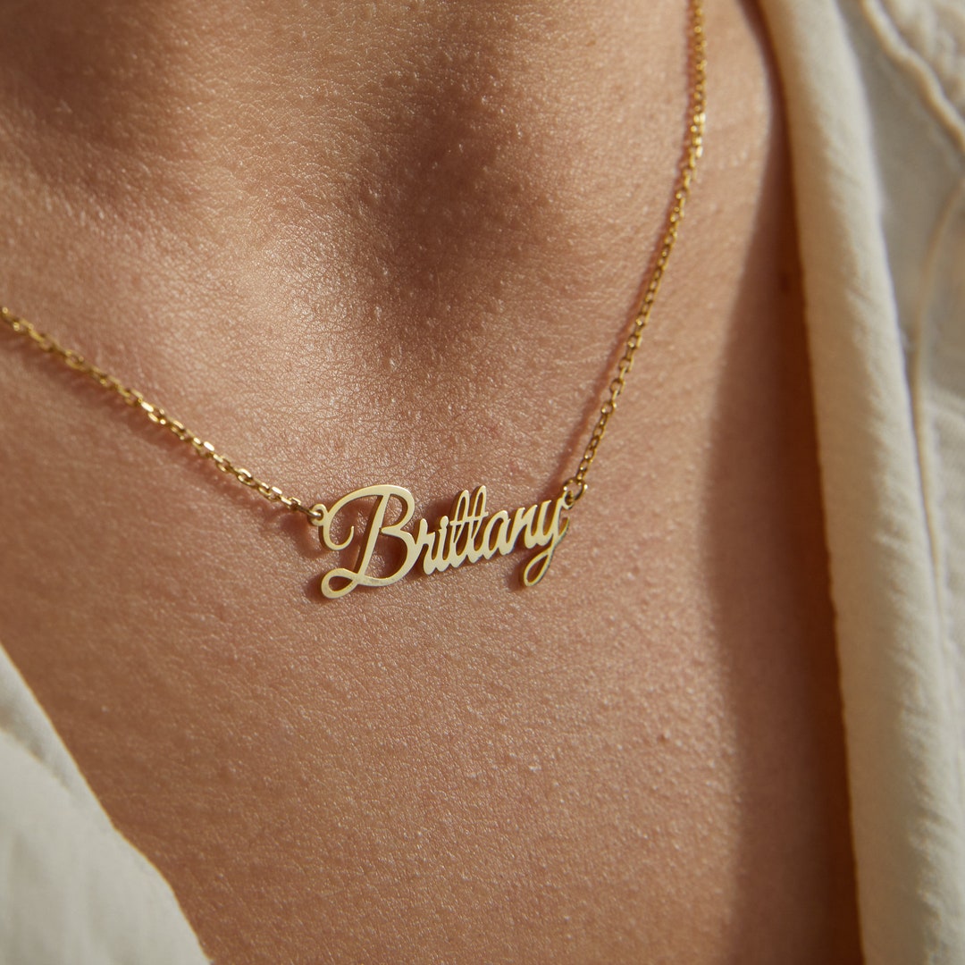 Dainty 14K Solid Gold Name Necklace, Real Gold Necklace, Personalized ...
