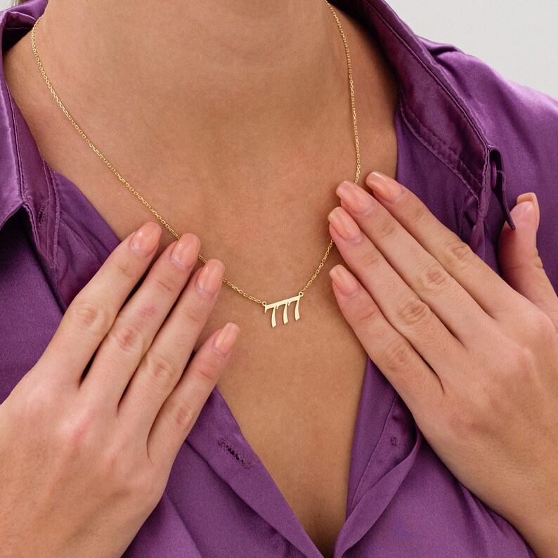 14K Gold Number Necklace, Angel Number Necklace, Year Necklace, Custom ...