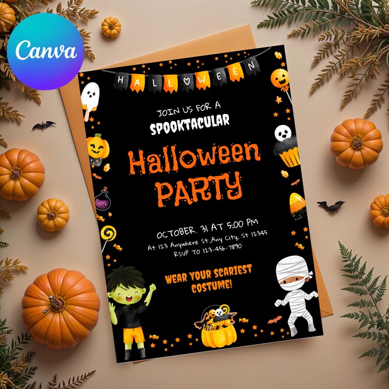 Editable Halloween Party Invitation, Canva Template, Digital Download ...