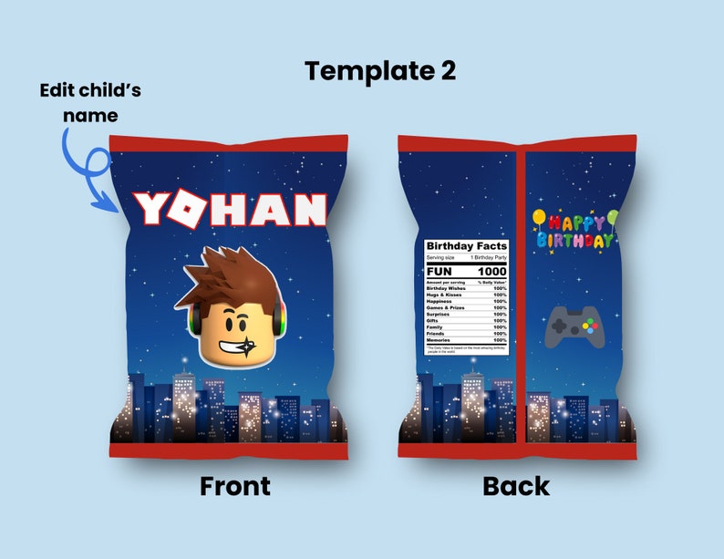 Set of 3 Editable Roblox Chip Bag Templates for Birthdays, Editable ...