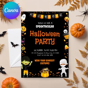 Editable Halloween Party Invitation, Canva Template, Digital Download ...