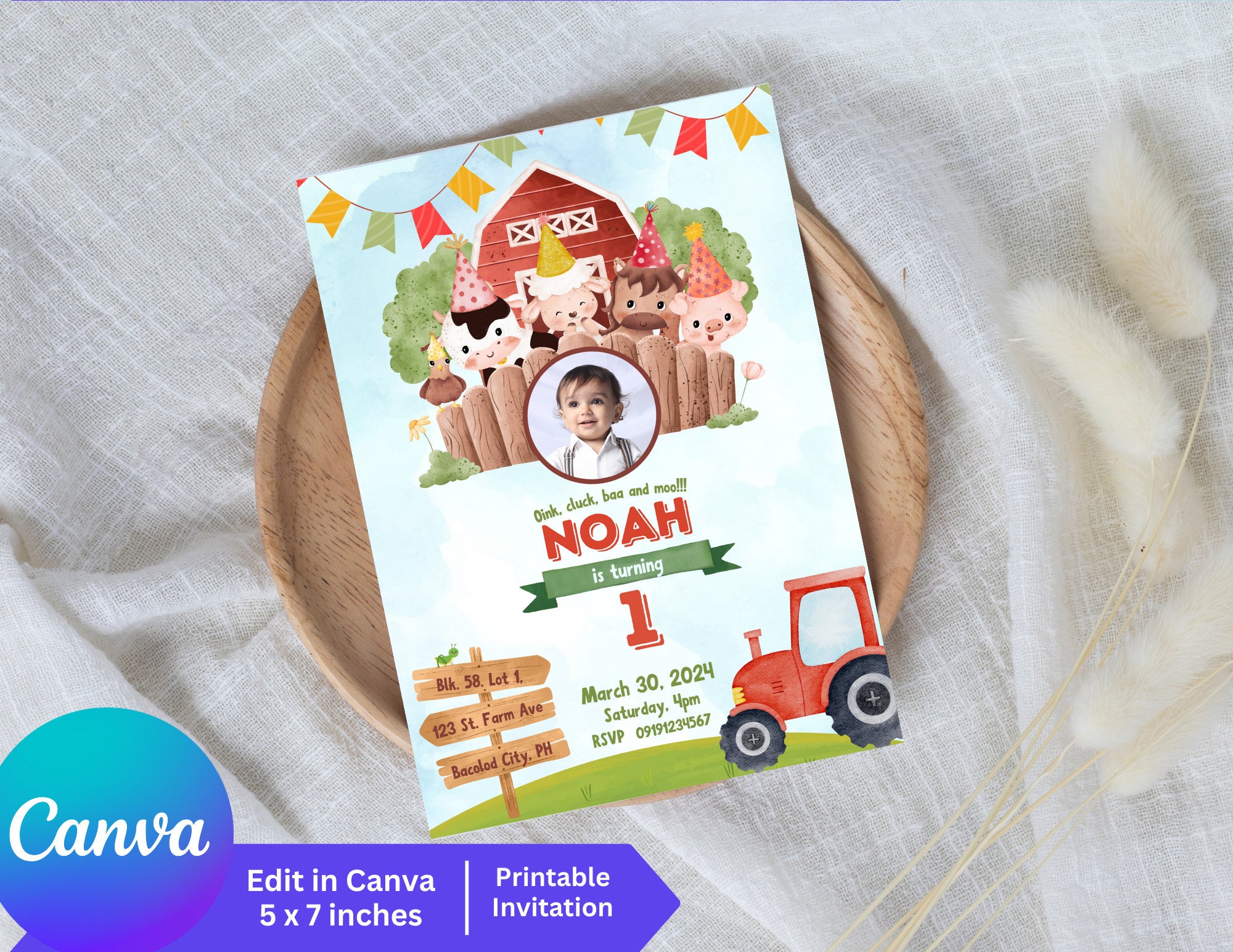 Editable Farm Birthday Party Invitation Template With Photo, Farm ...
