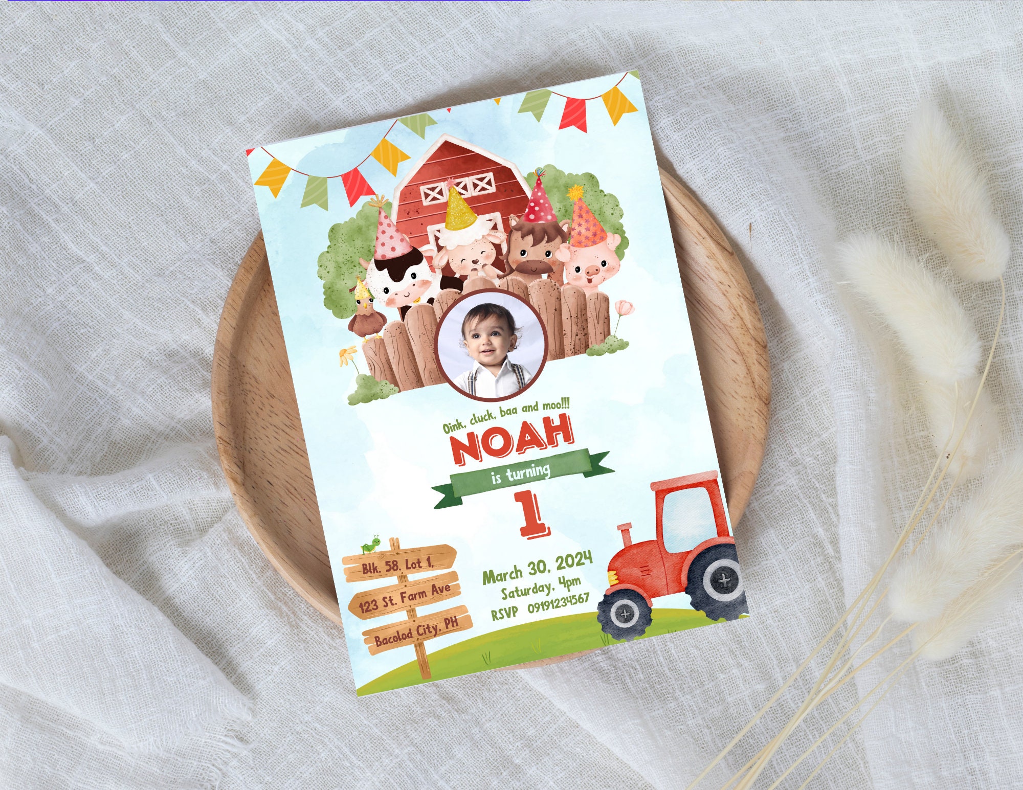 Editable Farm Birthday Party Invitation Template With Photo, Farm ...