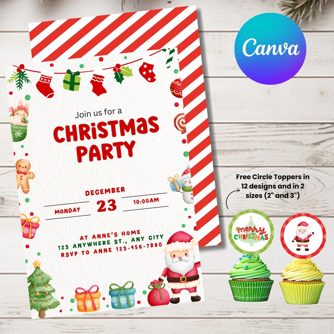 Editable Kids Christmas Party Invitation, Holiday Invite With FREE ...