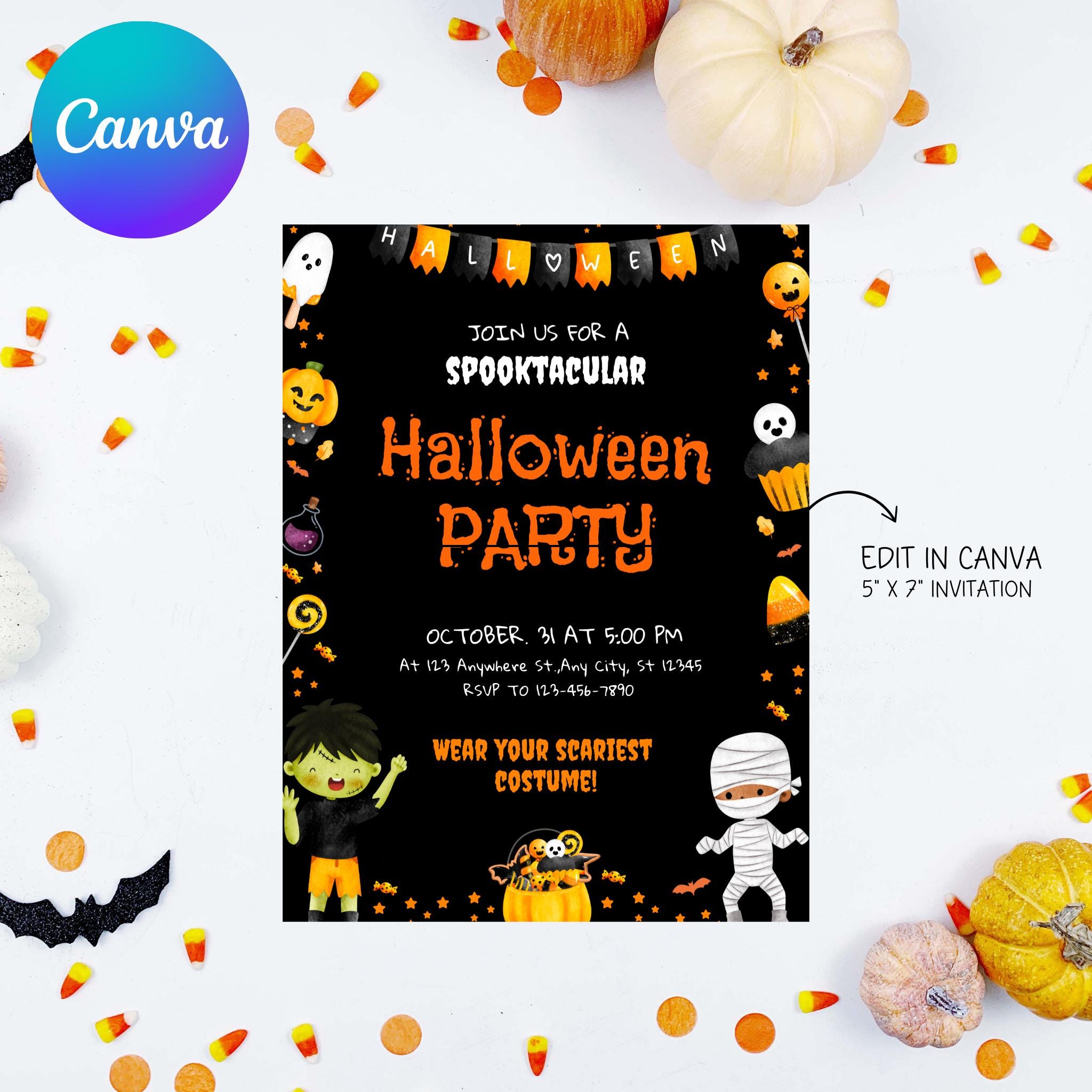 Editable Halloween Party Invitation, Canva Template, Digital Download ...
