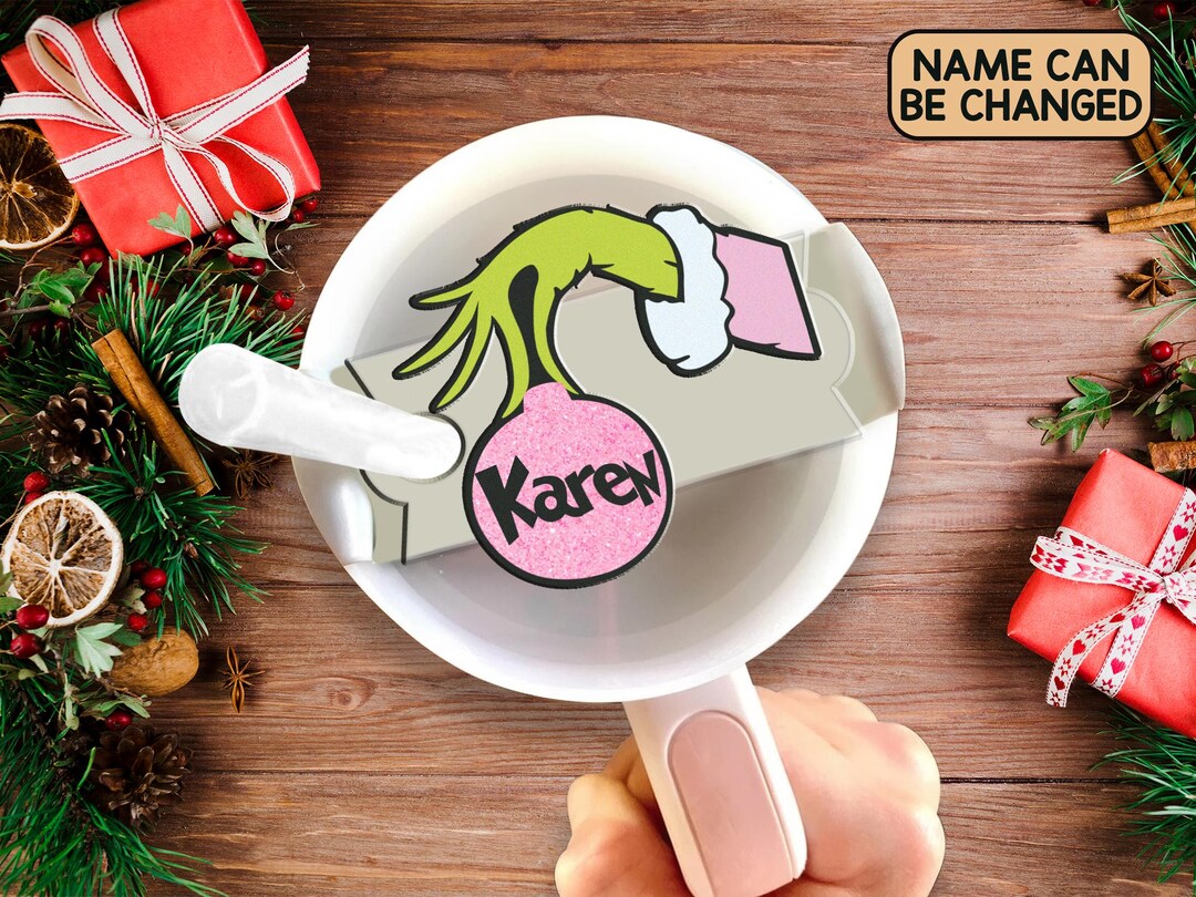 Personalized Gri.nch Hand Name Plate Christmas, Stanley Name Tag ...