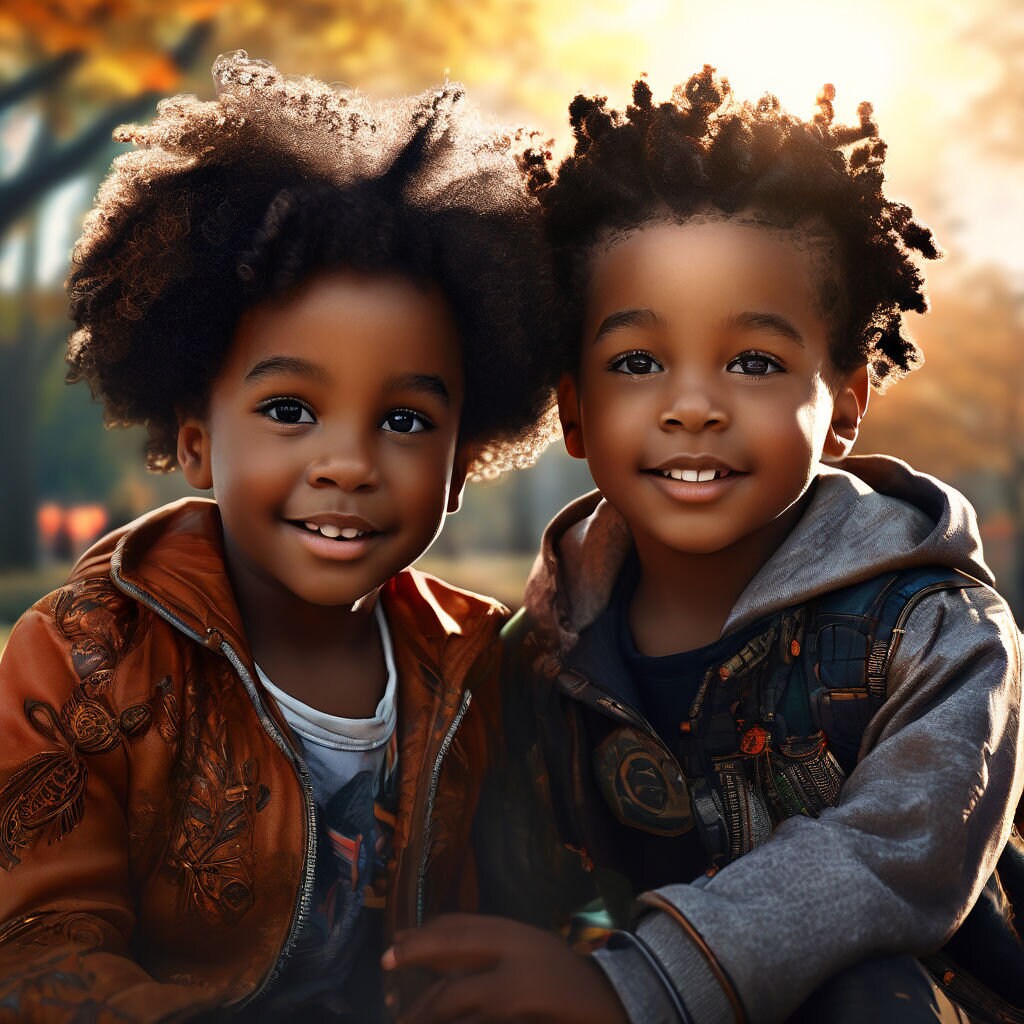 Black Art, African American Brothers Sitting With the Sun Setting in ...