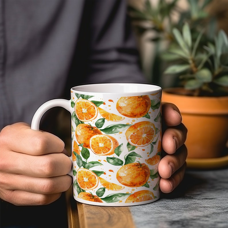 Watercolor Orange Pattern Coffee Mug, Orange Blossom Cup, Natural ...