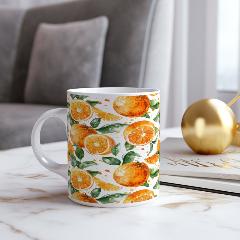 Watercolor Orange Pattern Coffee Mug, Orange Blossom Cup, Natural ...
