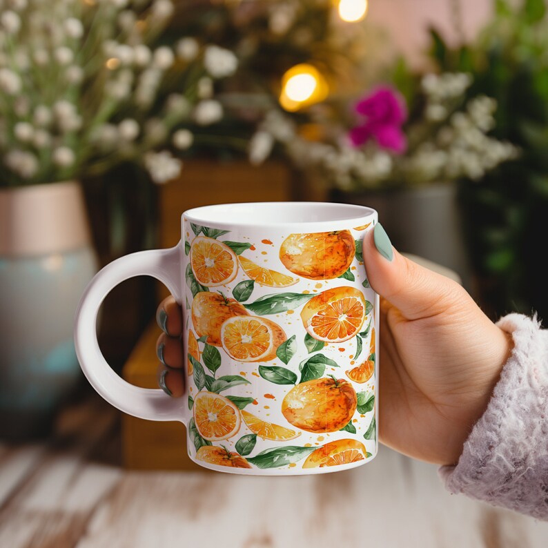 Watercolor Orange Pattern Coffee Mug, Orange Blossom Cup, Natural ...