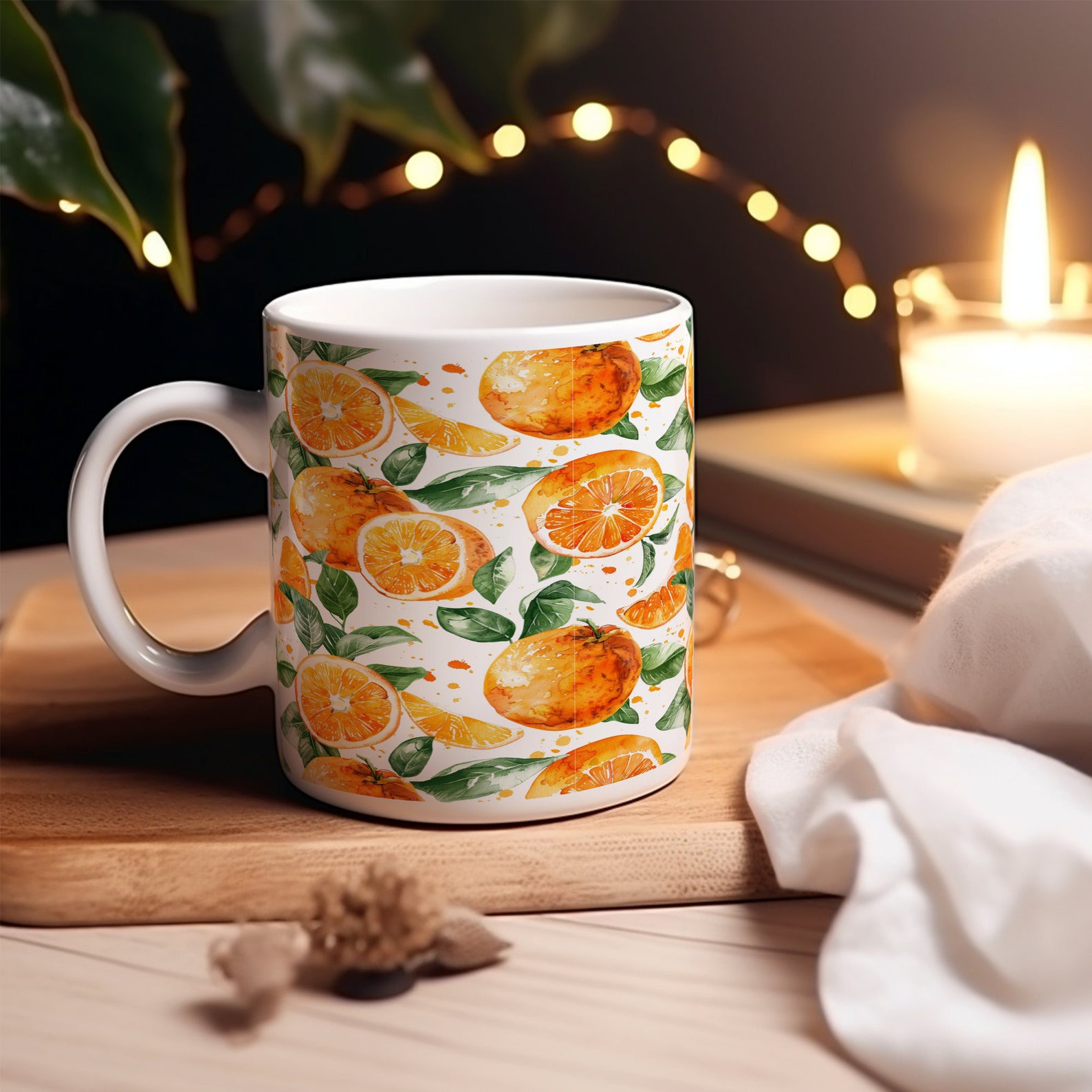 Watercolor Orange Pattern Coffee Mug, Orange Blossom Cup, Natural ...