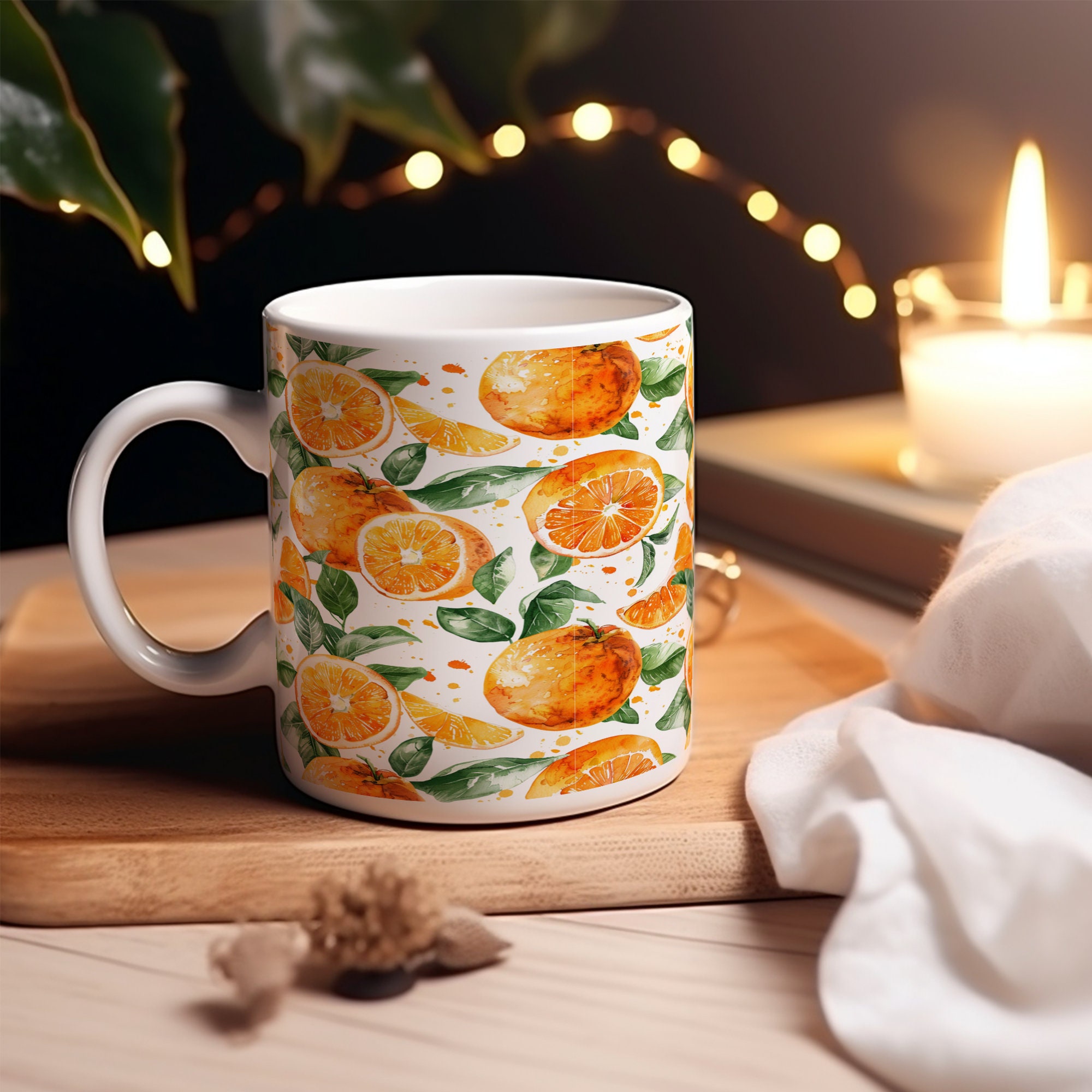 Watercolor Orange Pattern Coffee Mug, Orange Blossom Cup, Natural ...