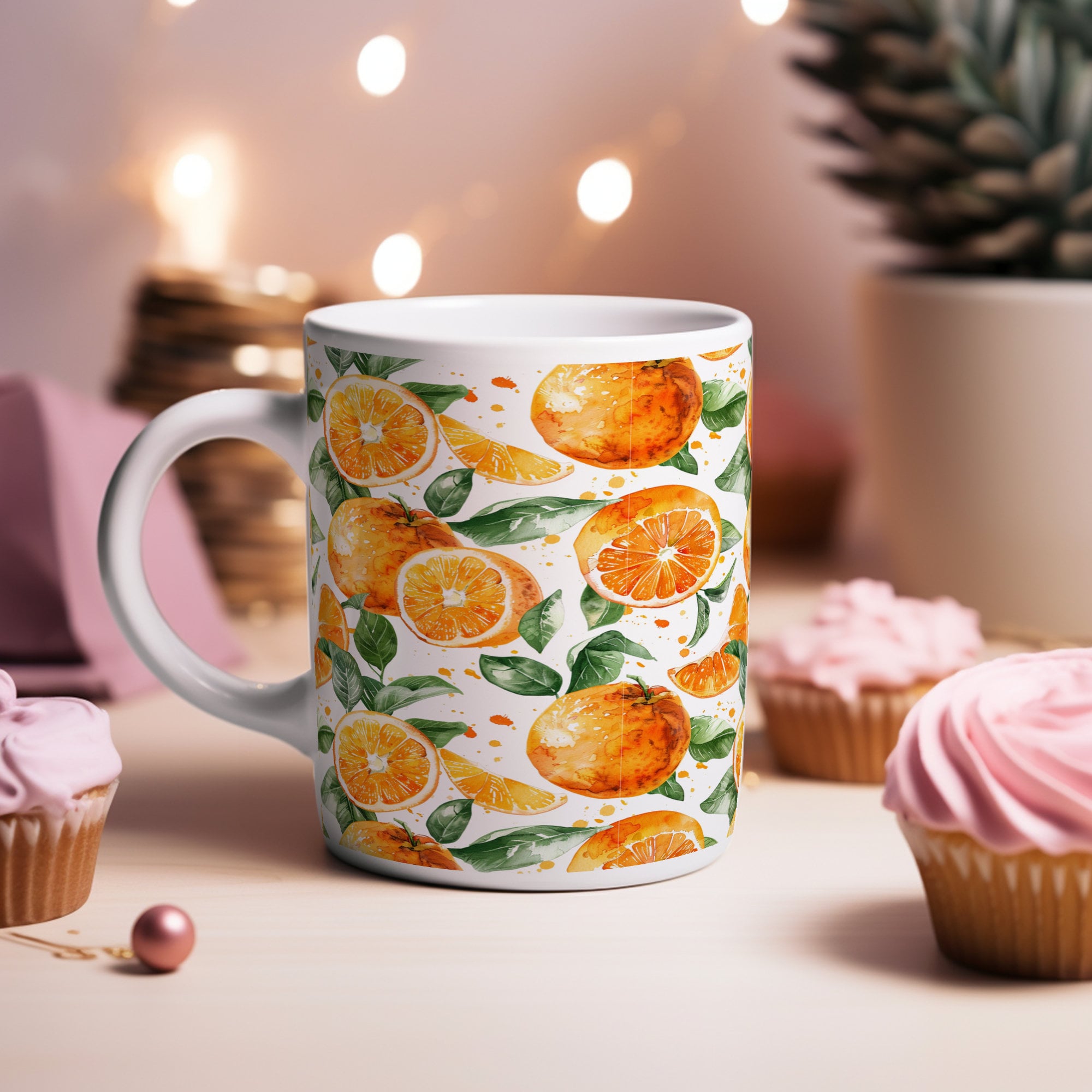 Watercolor Orange Pattern Coffee Mug, Orange Blossom Cup, Natural ...
