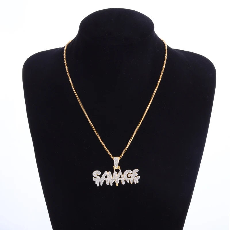 SAVAGE Pendant Slide Necklace Gift for Men and Women Hip Hop, Rap, Punk ...