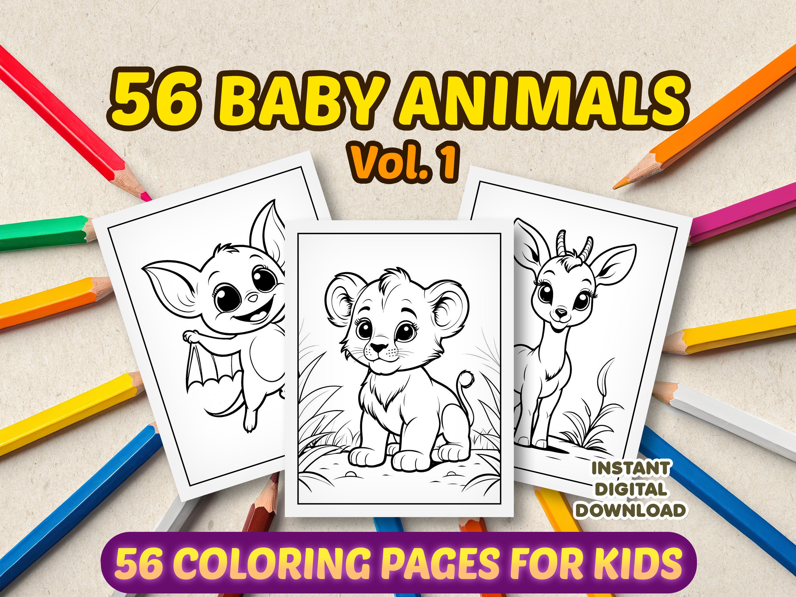 56 Cute Baby Animals Coloring Pages for Kids Toddlers Preschoolers ...