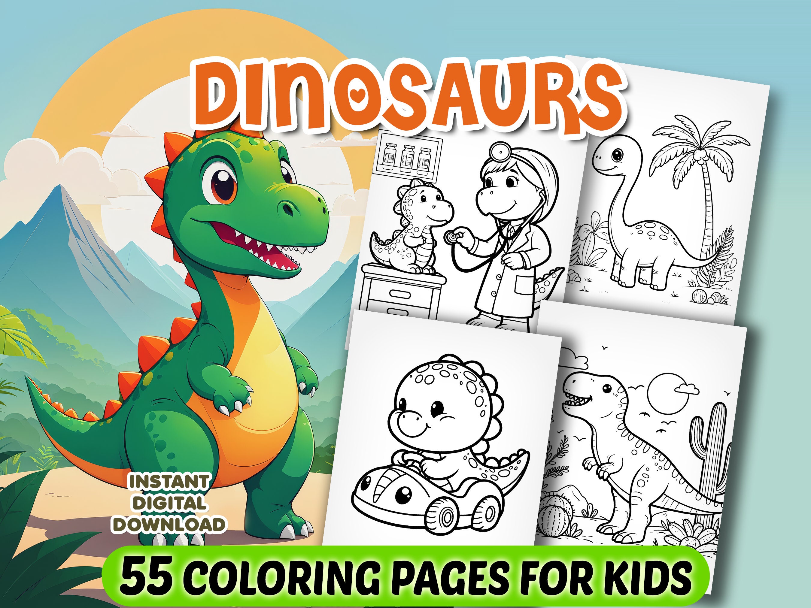 55 Cute Dinosaur Coloring Pages for Kids, Adorable Dinosaur Coloring ...