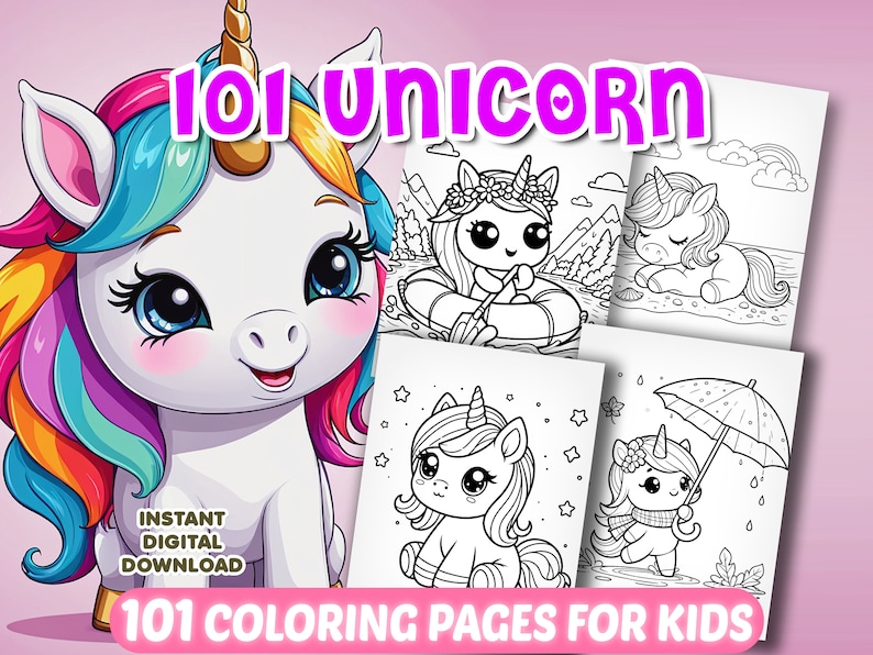 101 Cute Unicorn Coloring Pages for Kids Girls, Adorable Unicorns ...