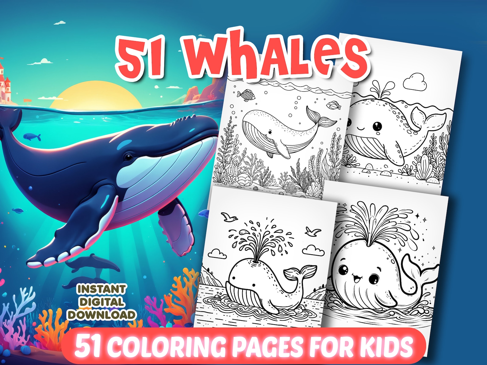 51 Cute Whale Coloring Pages for Kids, Adorable Whales Coloring Book ...