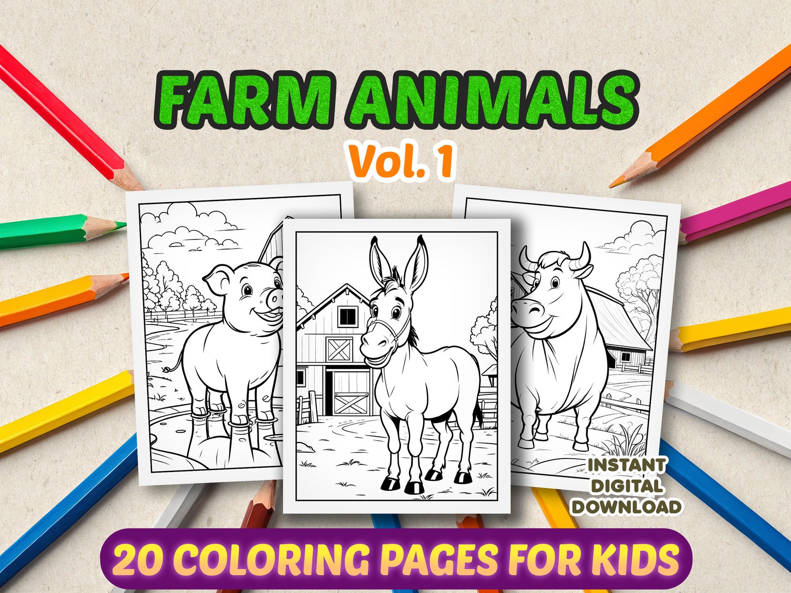 20 Cute Farm Animal Coloring Pages for Kids, Toddlers Preschoolers ...