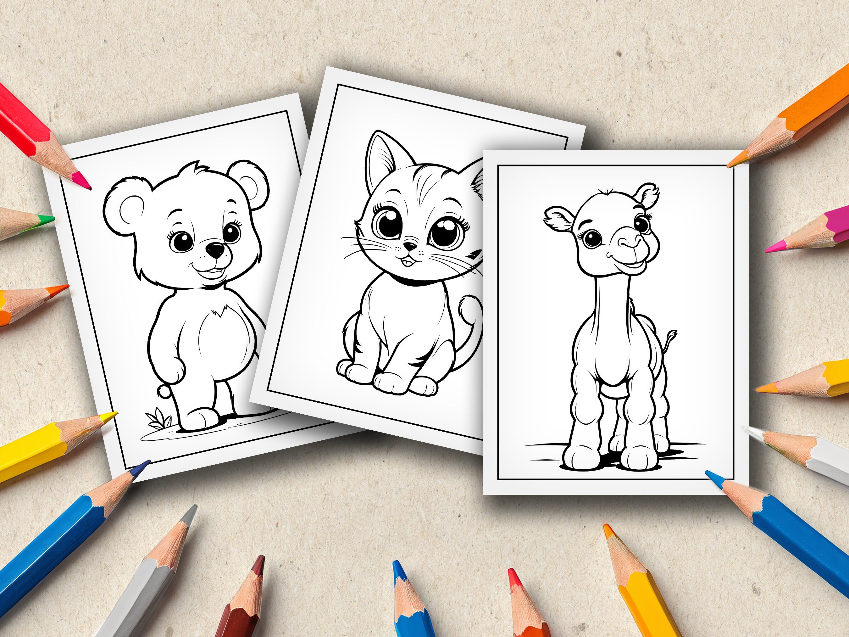 56 Cute Baby Animals Coloring Pages for Kids Toddlers, Farm Forest Sea ...