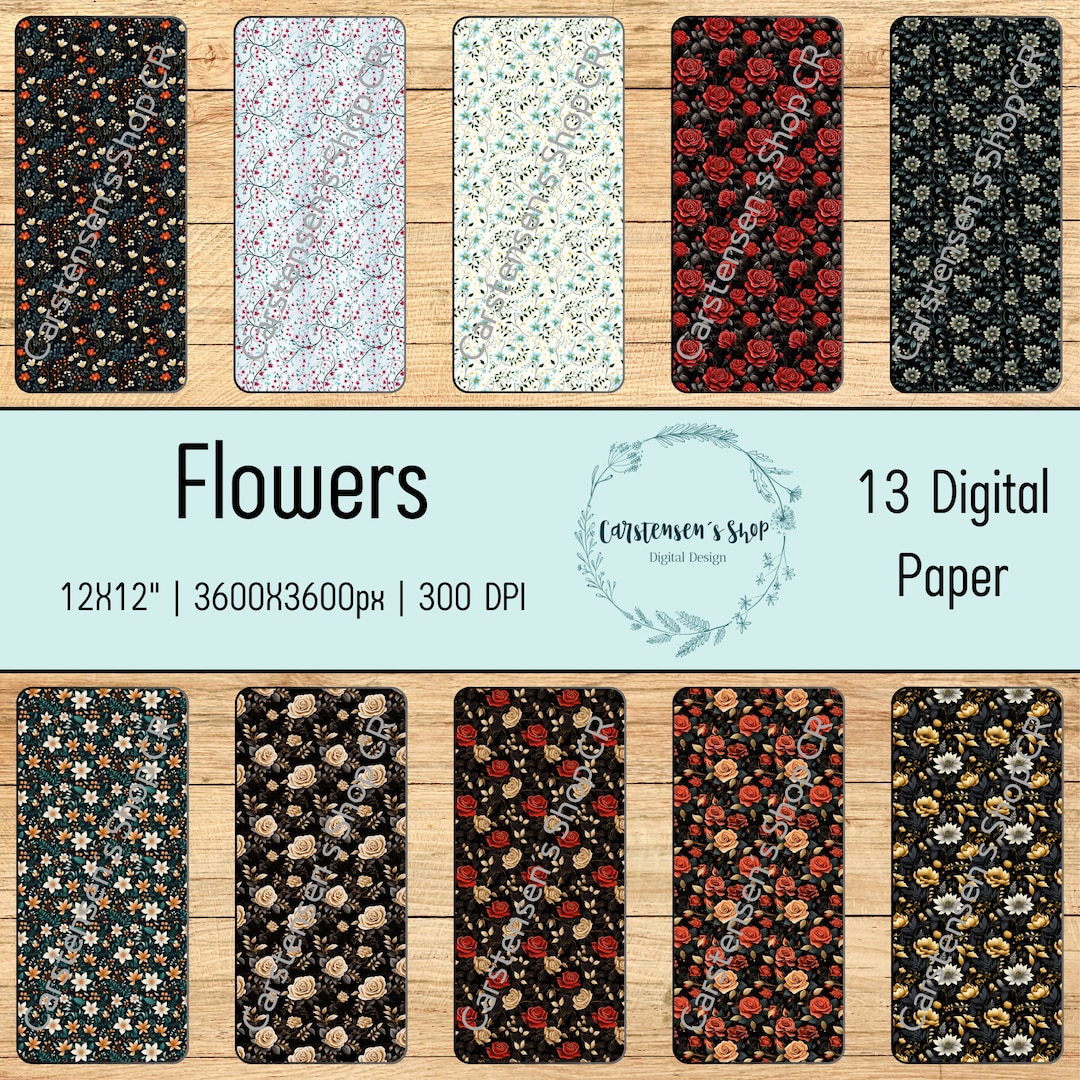 Papel digital floral, papel digital de flores, juego de flores, papel ...