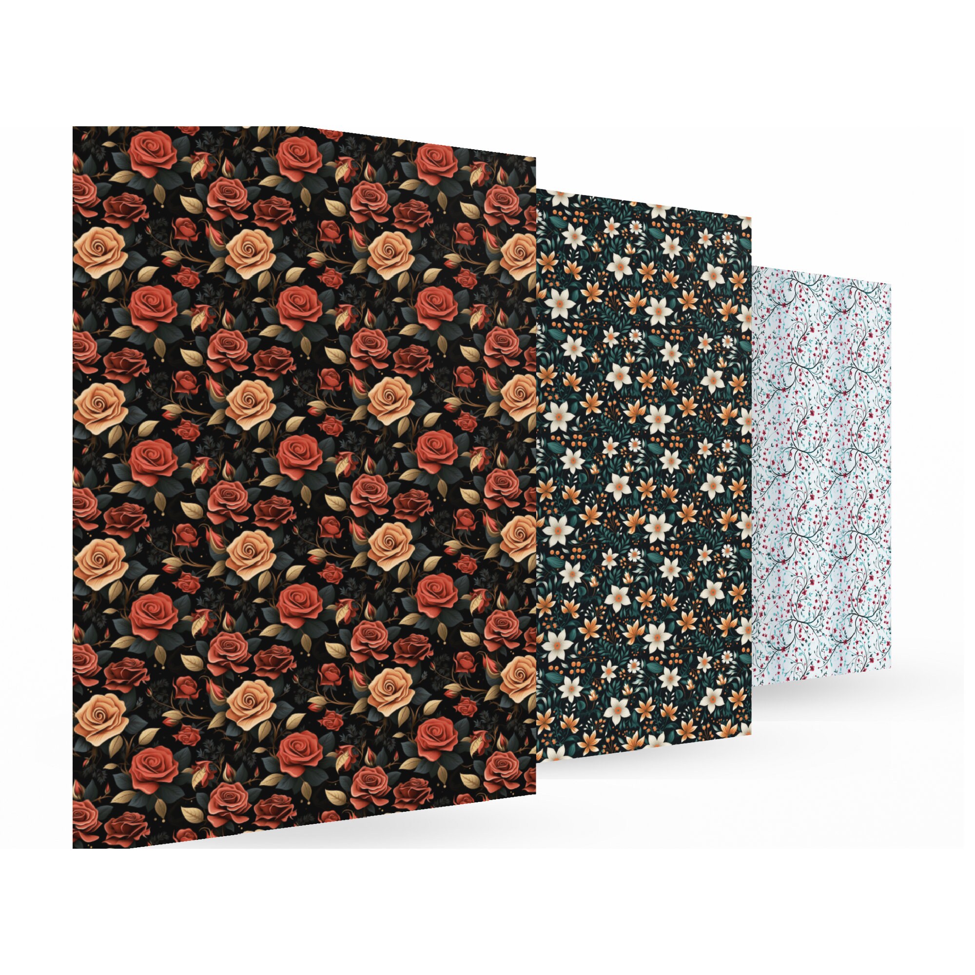 Papel digital floral, papel digital de flores, juego de flores, papel ...