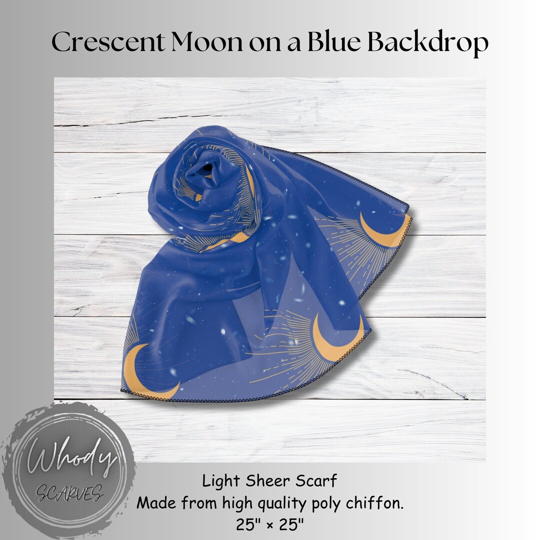 Crescent Moon on a Blue Backdrop, Light Sheer Scarf, Spring Scarf ...