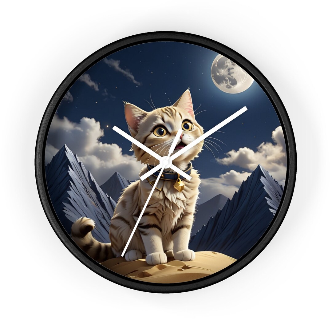 LOOK! A MEOW~TAIN! - Clock for Cat Lovers Travelers Minimalists Hikers ...