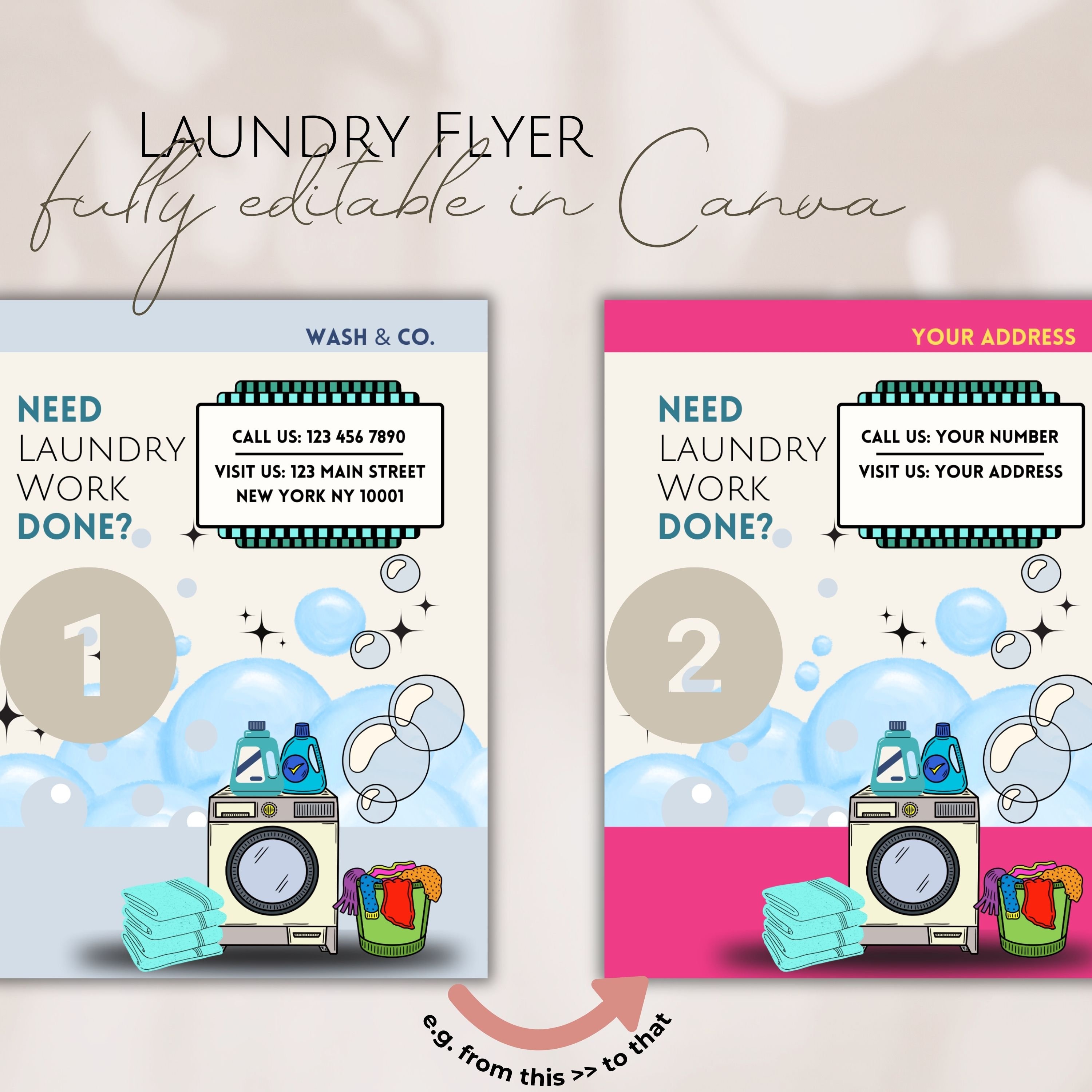 Editable Laundry Service Flyer, Canva Laundry Shop Advertising Template ...
